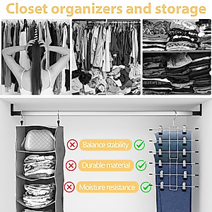 Closet Organizers and Storage-Hanging Closet Organizer-6 Tier-Skirt & Pants Hangers Space Saving-Durable Closet Organization Hangers-Skirt Hangers with Clips-2 Pack Closet Storage-Apartment Essentials