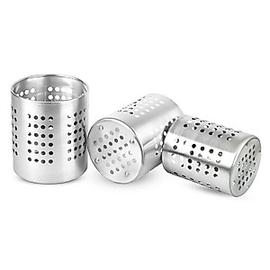 KSJONE 3 Pcs Stainless Steel Kitchen Cutlery Holder Utensil Organizer Flatware Caddy Drainer, Cooking Utensil & Gadgets Holder, Kitchen Caddy Spoons & Forks Organizer (Holes Shape)