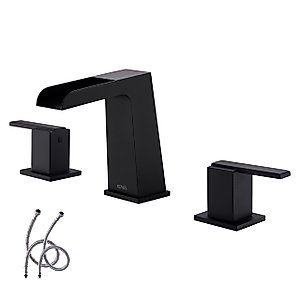 KENES Matte Black 8 Inch Waterfall Widespread Bathroom Faucet 3 Hole, Two-Handle Waterfall Bathroom Sink Faucet, Modern Bathroom Faucets with Supply Lines, KE-9052-2