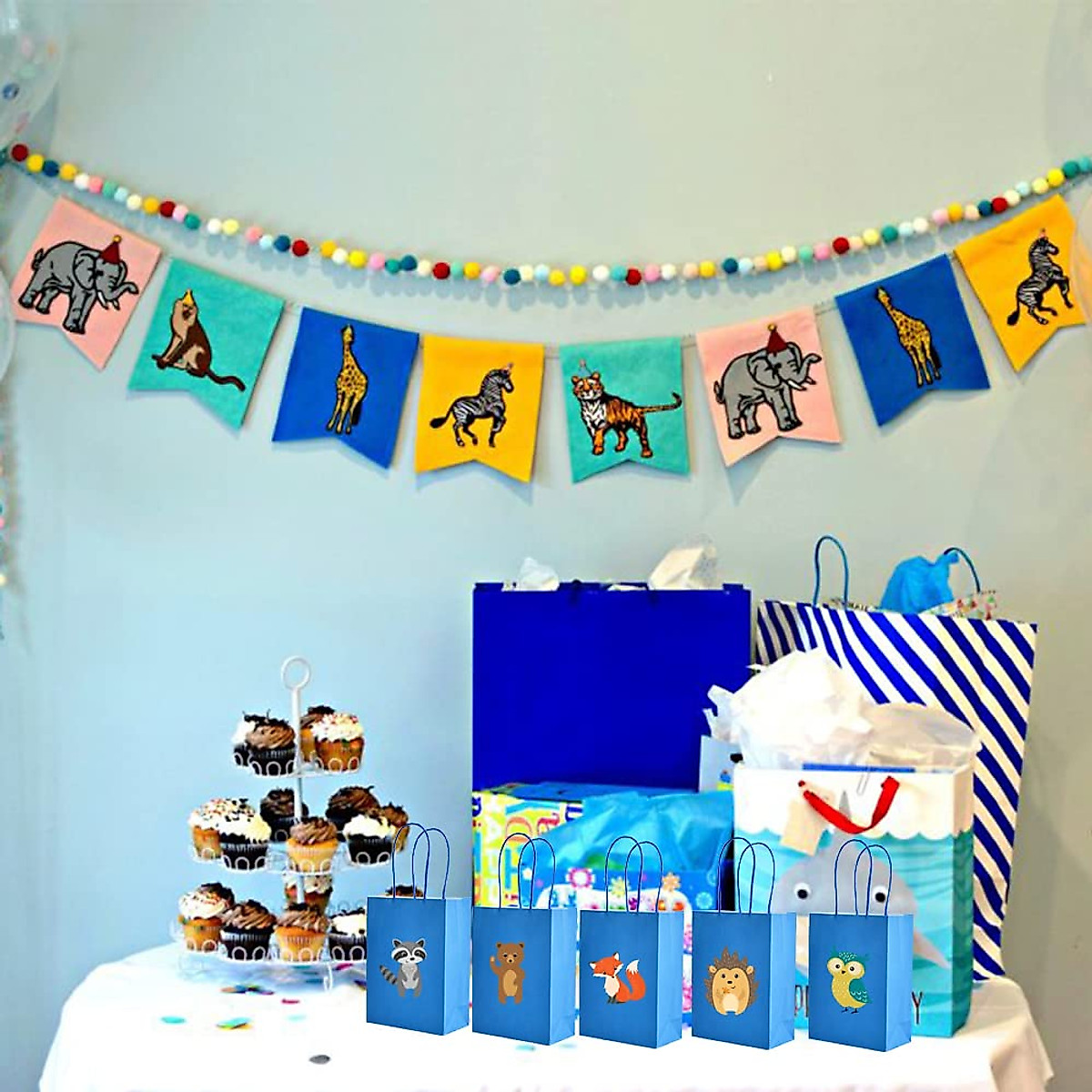 BEISHIDA Small Gift Bags Party Favor Bags Paper Gift Bags Blue Gift Bags with Handles Birthday Gift bags (6.5 x 4.5 x 2.5 Inch, 20PCS)