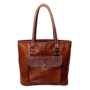 Leather Castle Tote Bag Women Handbag Shopping Travel Shoulder Bag, 16 Inch, Brown, Medium