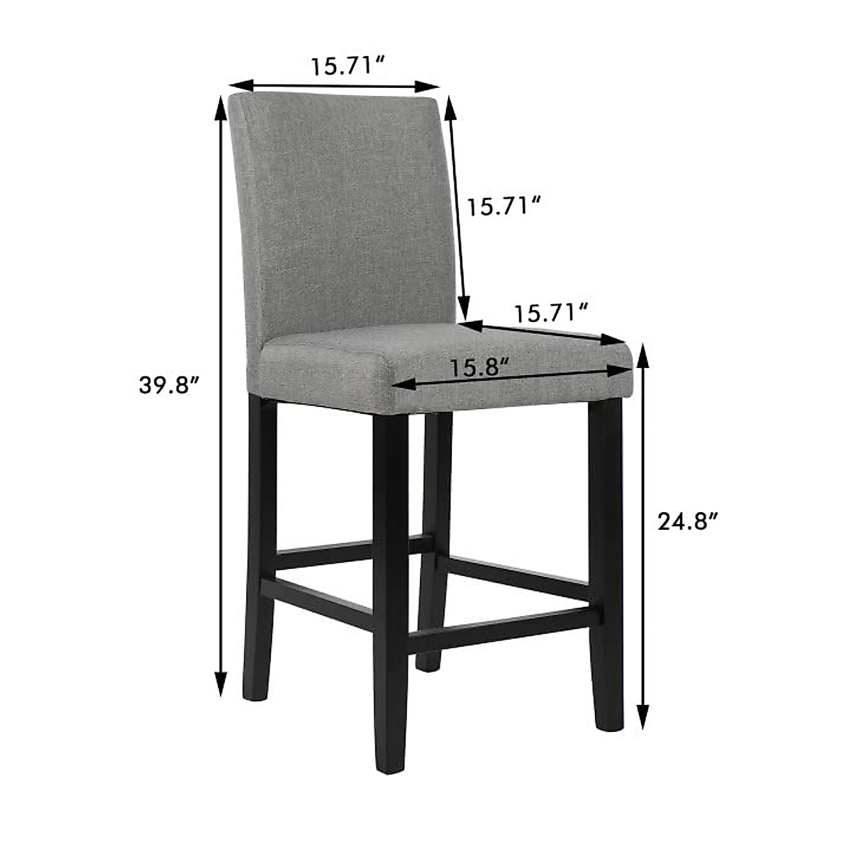 LSSPAID Bar Stools, Kitchen Island Wood Bar Chairs, Fabric Counter Height bar Stool, Fabric Upholstered Barstools, Grey, Set of 2