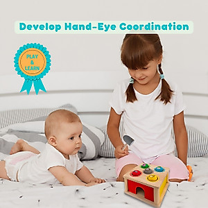 Wooden Pound and Tap Bench Baby's First Workbench - Great Birthday Gift - Wooden Toddlers Musical Pounding and Hammer Educational Toy - Simple Baby Toys (Multicolor) (Animal Multicolor)