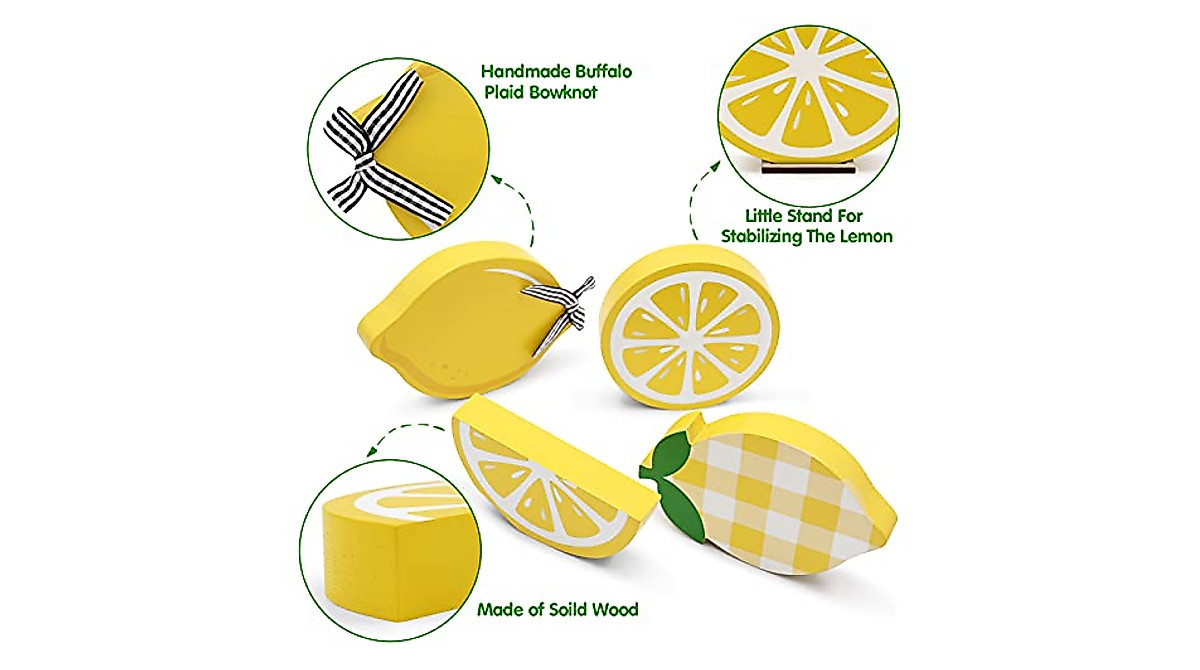 Summer Lemon Farmhouse Decor Set of 4 - Rustic Wooden Signs
