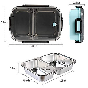 WORTHBUY Stainless Steel Lunch Container, 2 Section Design, Keep Foods Separated, Metal Bento Box with Insulated Lunch Bag Portable Utensil, Kids/Women/Adults, BPA-Free(2nd Generation,Blue)