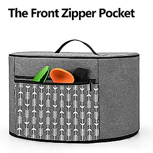 YARWO Slow Cooker Dust Cover Compatible for Crock Pot and Hamilton Beach 6-8 qt Slow Cooker, Dust Free Cover with Zipper Pocket and Wipe Clean Liner, Gray with Arrow