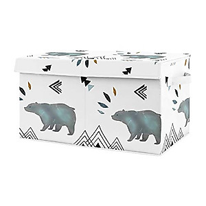 Sweet Jojo Designs Bear Mountain Boy Small Fabric Toy Bin Storage Box Chest For Baby Nursery or Kids Room - Watercolor Slate Blue, Black and White