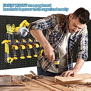 PLOSIF Power Tool Organizer, Ultra Heavy Duty Wall Mount Drill Holder 4 Layers Floating Shelves, Garage Shelving on Pegboard, Garage Organization and Storage Rack for Dad