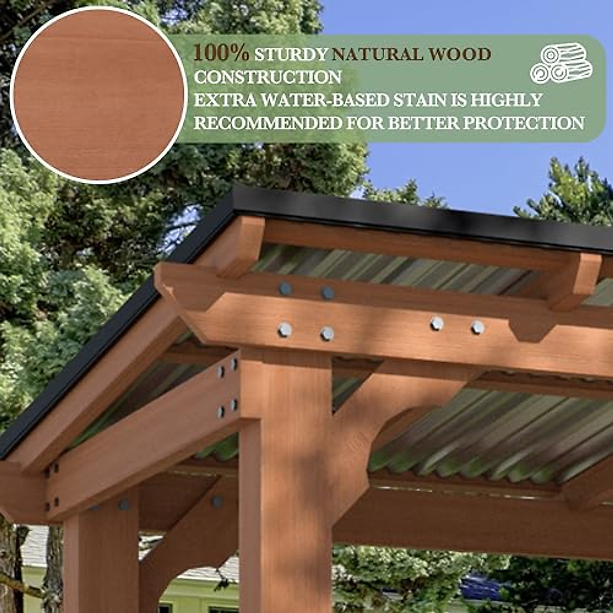 VEIKOU 8’x5’ Grill Gazebo, Patio Gazebo with Hardtop Metal Roof, Rainwater Drainage, Wood Frame, BBQ Gazebo for Barbecue, Backyard, Garden, Rustic