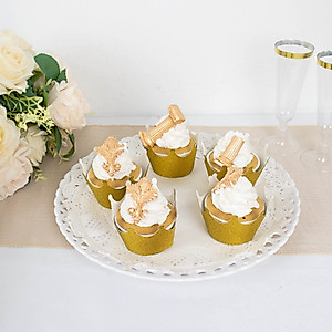 TABLECLOTHSFACTORY 25 Pack | Gold Glitter Crown Paper Cupcake Wrappers, Muffin Paper Cup Liners