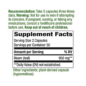 Nature's Way Premium Herbal Neem Leaf, 950 mg per serving, 100 Vcaps