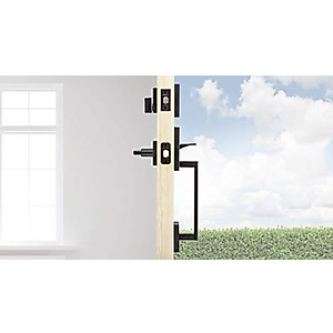 Kwikset 98180-020 San Clemente Single Cylinder Low Profile Front Lock Handleset with Halifax Door Handle Lever Featuring SmartKey Security, Matte Black