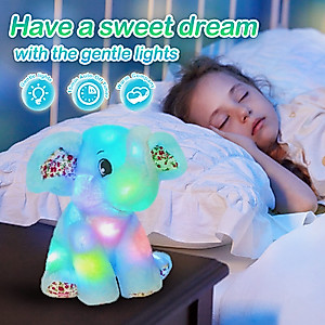 BSTAOFY Light up Elephant Soft Plush Toy Cozy Floppy LED Stuffed Animals Lullabies Nightlight Bedtime for Kids Birthday Valentines for Toddlers 12‘’