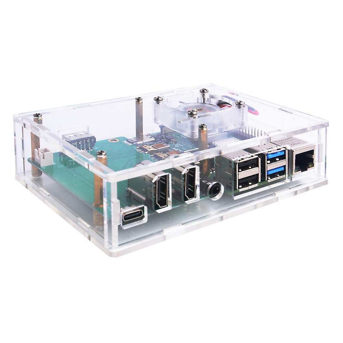GeeekPi Acrylic Set-top Box Kit for Raspberry Pi, Pi 4 Case with 4010 Fan 5V (Blue LED Light) + Pi 4 Heatsinks + Extension Board for Raspberry Pi 4 Model B