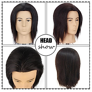 HAIRWAY Male Mannequin Head with 100% Human Hair 8 Inch Hairdresser Practice Cosmetology Styling Training Manikin Doll Head with Table Stand Clamp (Natural Black)