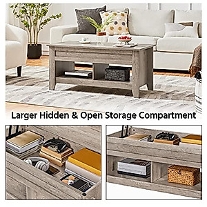 Yaheetech Lift Top Coffee Table, Coffee Table with Hidden Storage Compartment & Lower Shelf, 41in Center Table for Living Room, Office, Grey