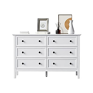 CARPETNAL White Dresser, Modern Dresser for Bedroom, 6 Drawer Double Dresser with Metal Handles, Dresser for Hallway, Entryway