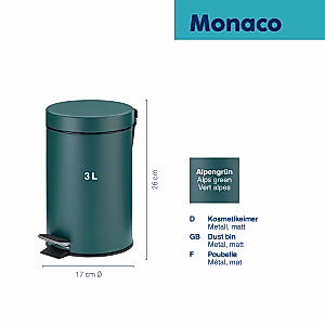 Kela 24295 Monaco Pedal Bin, 3L, Alps Green