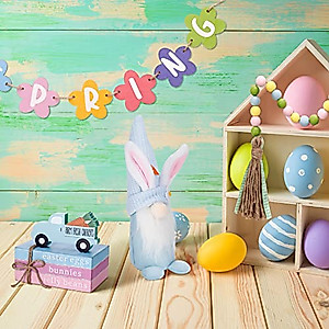 JieyueJewelry 10 Pieces Easter Gnomes Tiered Tray Decorations | Happy Spring Easter Decor | Bunny Decor Wooden Bead Garland | Party Centerpiece for Home Kitchen Farmhouse Easter Party