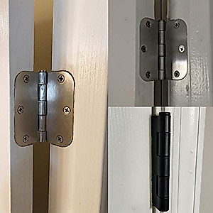 30 Pack Rounded Matte Black Door Hinges 3.5 Inch 5/8" Radius Interior 3 1/2 Inch Door Hinges Flat Iron Bifold Residential Standard Bedroom Indoor Door Hinges for Doors 3 ½"x 3 ½" Hardware Controls