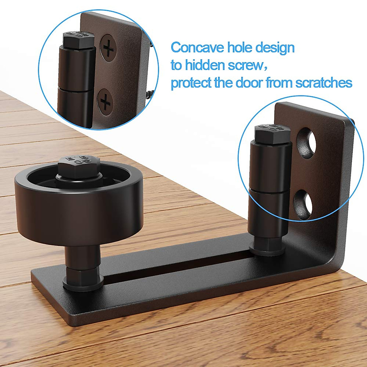 ZEKOO Sliding Barn Door Floor Guide, 8 Setup Options, Adjustable Stay Roller Guide, Black Wall Mounted Barn Door Hardware for Flush Bottom