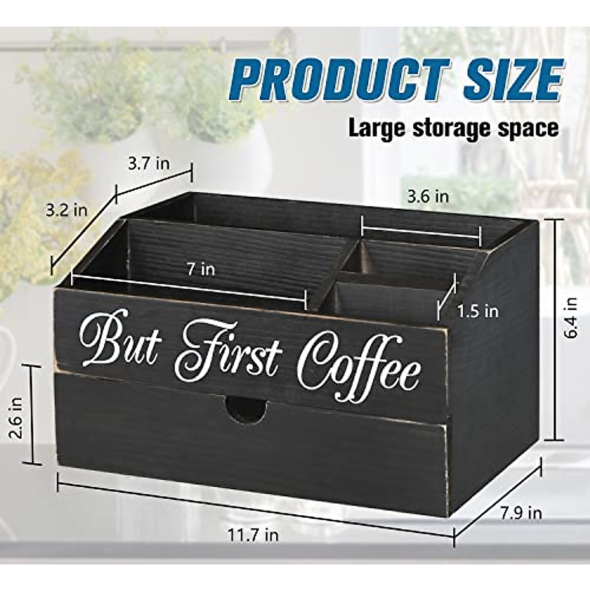 Coffee Station Organizer, Wood K Cup Coffee Pods Holder with Drawer, Countertop Coffee Bar Accessories Tea Bag Organizer, Coffee Bar Condiment Organizer for Coffee Bar Decor, Coffee Lovers Gift