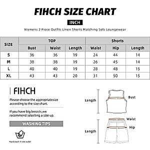 FIHCH Linen Sets for Women 2 Piece Casual Tracksuit Outfit Sets 3/4 Sleeve Shirt Drawstring Shorts Pockets 2 Piece Lounge Set