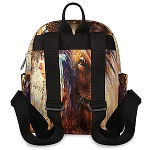 Vintage Indian Woman Lion Mini Backpack for Women, Small Fashion Backpack Purse Travel Casual Lightweight Daypack