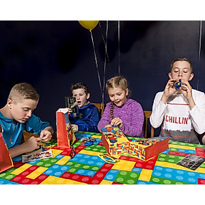 Party Ninja Extra Large Brick-Style Birthday Party Tablecloth (108" x 54") - Indoor or Outdoor Use - Disposable Brick Party Theme Table Cover - Birthday Party Supplies Made from Recycled Materials