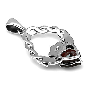 Silvershake 1.38ct. Natural Heart Shape Garnet 925 Sterling Silver Claddagh Pendant with 18 Inch Chain Necklace