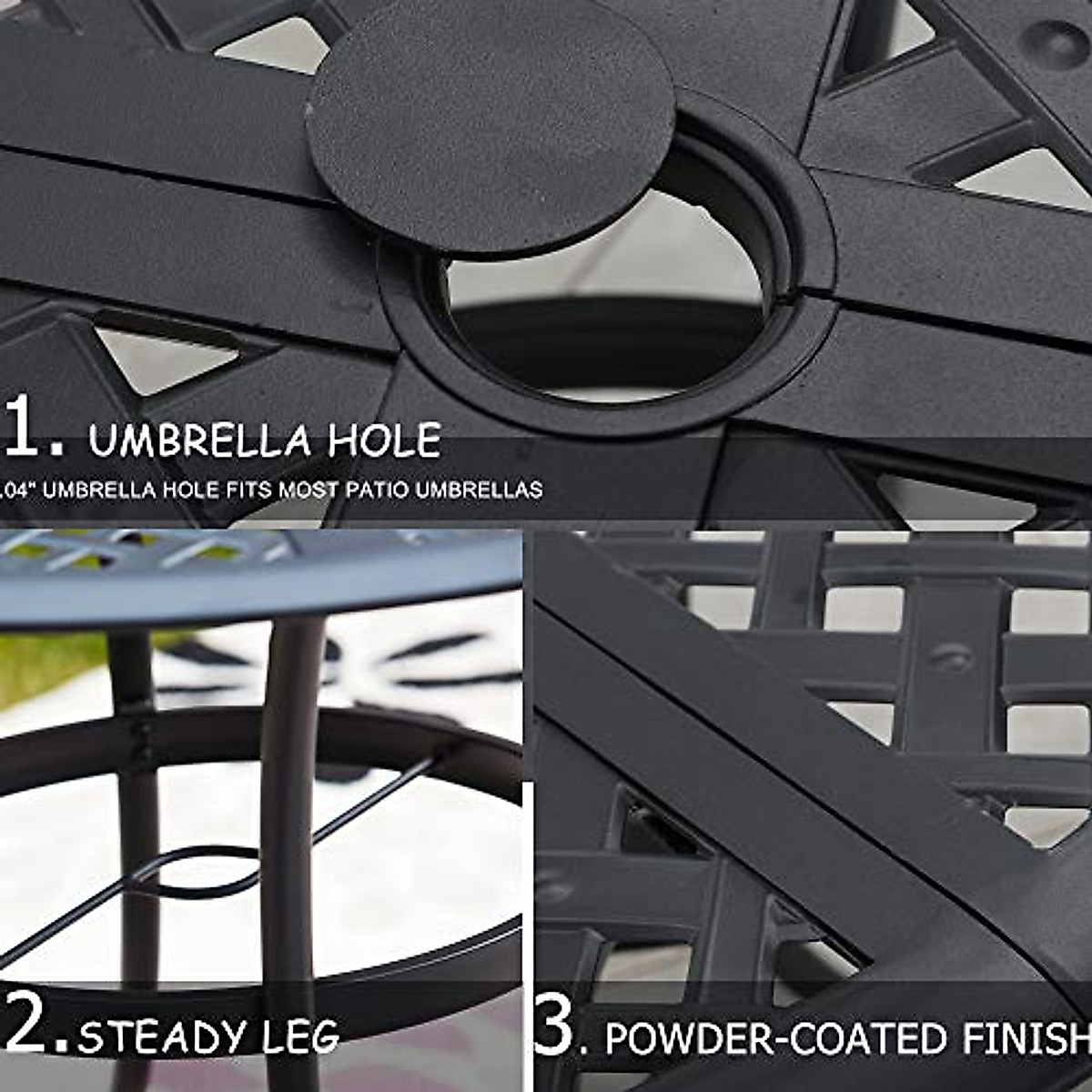 LOKATSE HOME 42.1" Outdoor Round Cast Wrought Iron Patio Metal Dining Table with Umbrella Hole, Steel Frame for Backyard Lawn Balcony Deck, Black