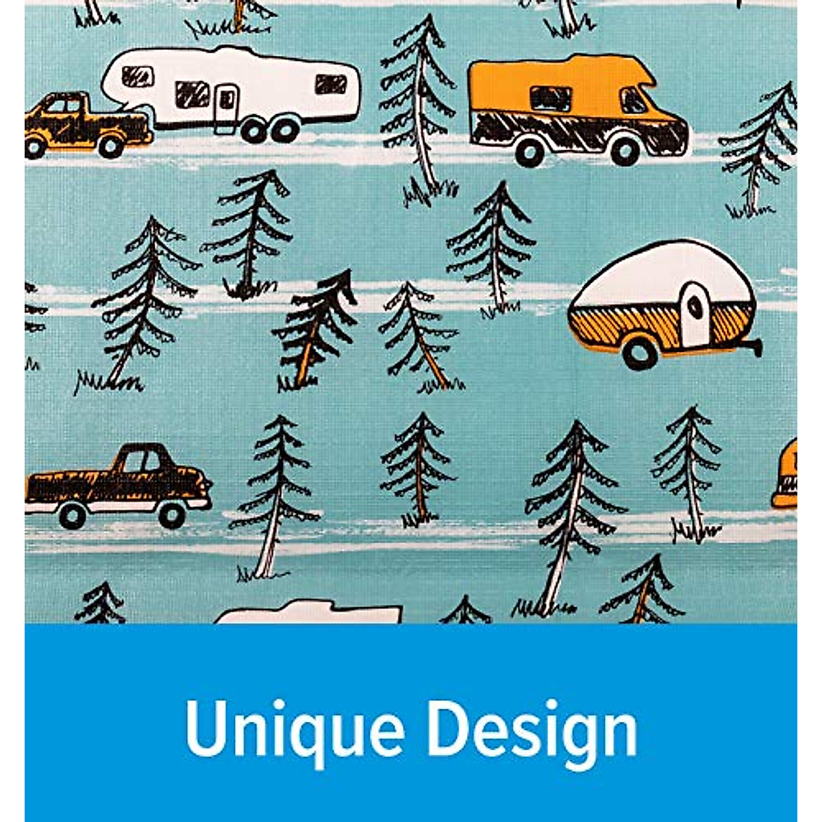 Camco Life is Better at the Campsite Tablecloth with Bench Covers | Provides a Clean Eating Surface for Outdoor Activities | Features an RV and Tree Sketch Design | (53380)