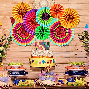 12PCS Hanging Paper Fans Party Decorations Fiesta Party Supplies, Photo Props for Cinco De Mayo Carnival Mexican Taco Tuesday Vibrant Colorful Kids Party Birthday Baby Shower, Multi-Color