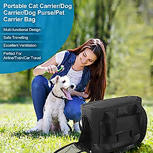 Cat Carrier, Dog Carrier, Pet Carrier, Foldable Waterproof Premium PU Leather Oxford Cloth Dog Purse, Portable Bag Carrier For Small to Medium Cat and Small Dog, Airline Approved Soft-Sided Carrier