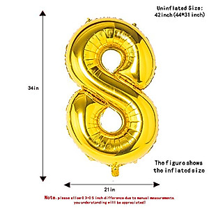 Gold 8 Balloons,40 Inch Birthday Foil Balloon Party Decorations Supplies Helium Mylar Digital Balloons (Gold Number 8)