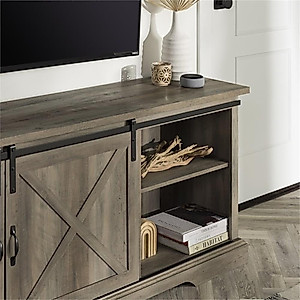 Walker Edison Corbin Modern Farmhouse Sliding X Barn Door TV Stand for TVs up to 80 Inches, 70 Inch, Grey Wash