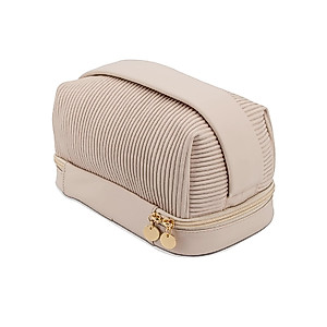 Makeup Travel Bag for Women, Large Capacity Water Proof Vegan Leather Cosmetic Bags, Double Layer Make up Organizer Bag