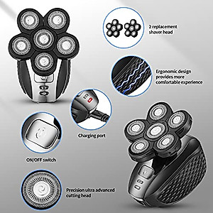 MOTLATA 6D Electric Shaver for Bald Men 7 in 1 Professional Mens Razors Rotary Head Shavers Waterproof Bald Shaver Rechargeable Shavers Wet & Dry Bald Shaving Grooming Cordless Balding Razor for Men