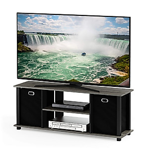 FURINNO Econ Entertainment Center, French Oak Grey/Black/Black