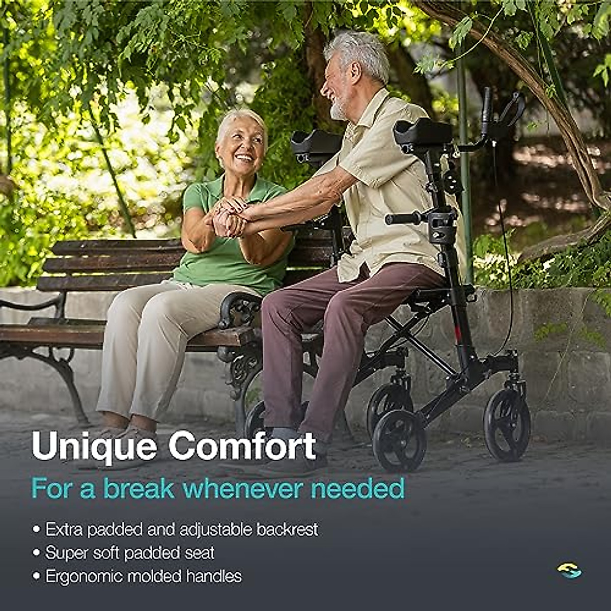 Helavo Upright Walker with Seat, 10" Front Wheels, 26.4 Wide - Foldable Stand Up Walker for Seniors with Padded Armrests - Tall Standing Rollator