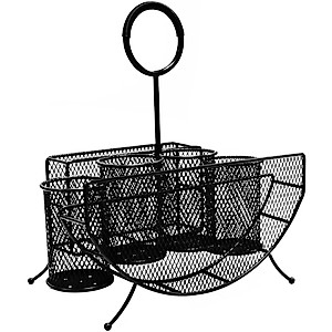 Picnic Plate Napkin Flatware Storage Caddy Organizer Holder, Black