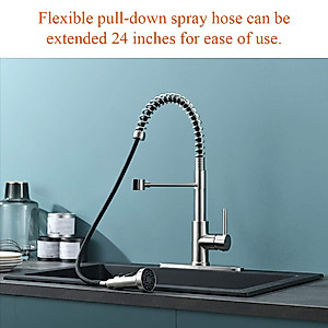 RULIA Kitchen Faucet, Kitchen Sink Faucet, Sink Faucet, Spring Pull-Down Kitchen Faucets, Bar Kitchen Faucet, Brushed Nickel, Stainless Steel, RB1027