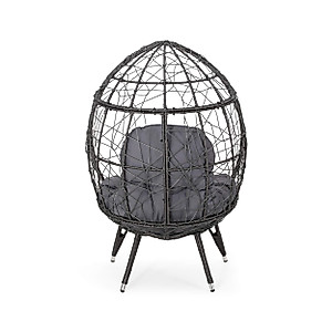 GDFStudio Valerie Outdoor Wicker Swing Chair with Cushion, Gray and Dark Gray