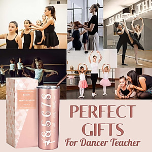 Onebttl Dance Teacher Appreciation Gift for Women, Her - & 5 6 7 8 Live Love Dance - Gifts For Dance Teachers - 20oz/590ml Stainless Steel Insulated Tumbler with Straw, Lid - (Rose gold)