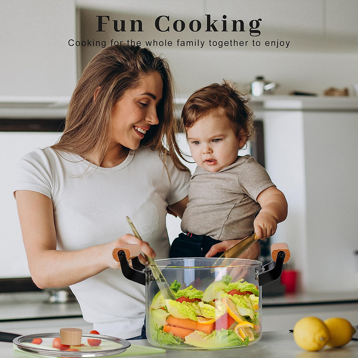 3.5 Qt Clear Glass Pot for Cooking on Stove, Big Glass Cooking Pot with Wooden Handle, Large Glass Simmer Pot for Stove Potpourri, Glass Frying Pot with Clear Lid for Boiling Pot by Nidhdsda