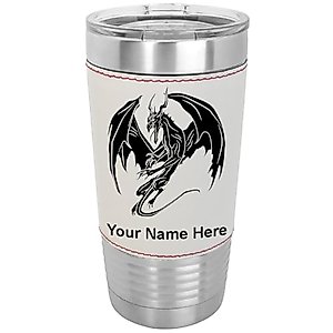 LaserGram 20oz Vacuum Insulated Tumbler Mug, Dragon, Personalized Engraving Included (Faux Leather, Baseball Style)
