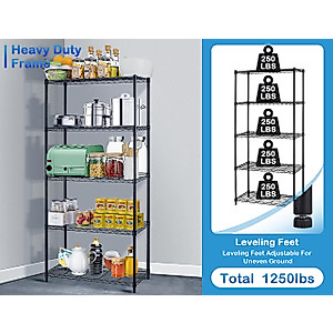 Haiput Wam Storage Shelves, 5 Tier Adjustable Metal Shelving with 1250 Lbs Capacity for Kitchen Laundry Bathroom Pantry Organization, Shelving Unit Wire Shelf Metal Shelves for Storage -14x36x72