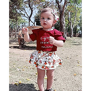 Mioglrie Newborn Baby Girl Clothes Romper Shorts Set Ruffle Infant Girl Clothes Knitted Baby Girls' Clothing Daddys Little Girl Baby Clothes Maroon Baby Clothes Girl 0-3 Months