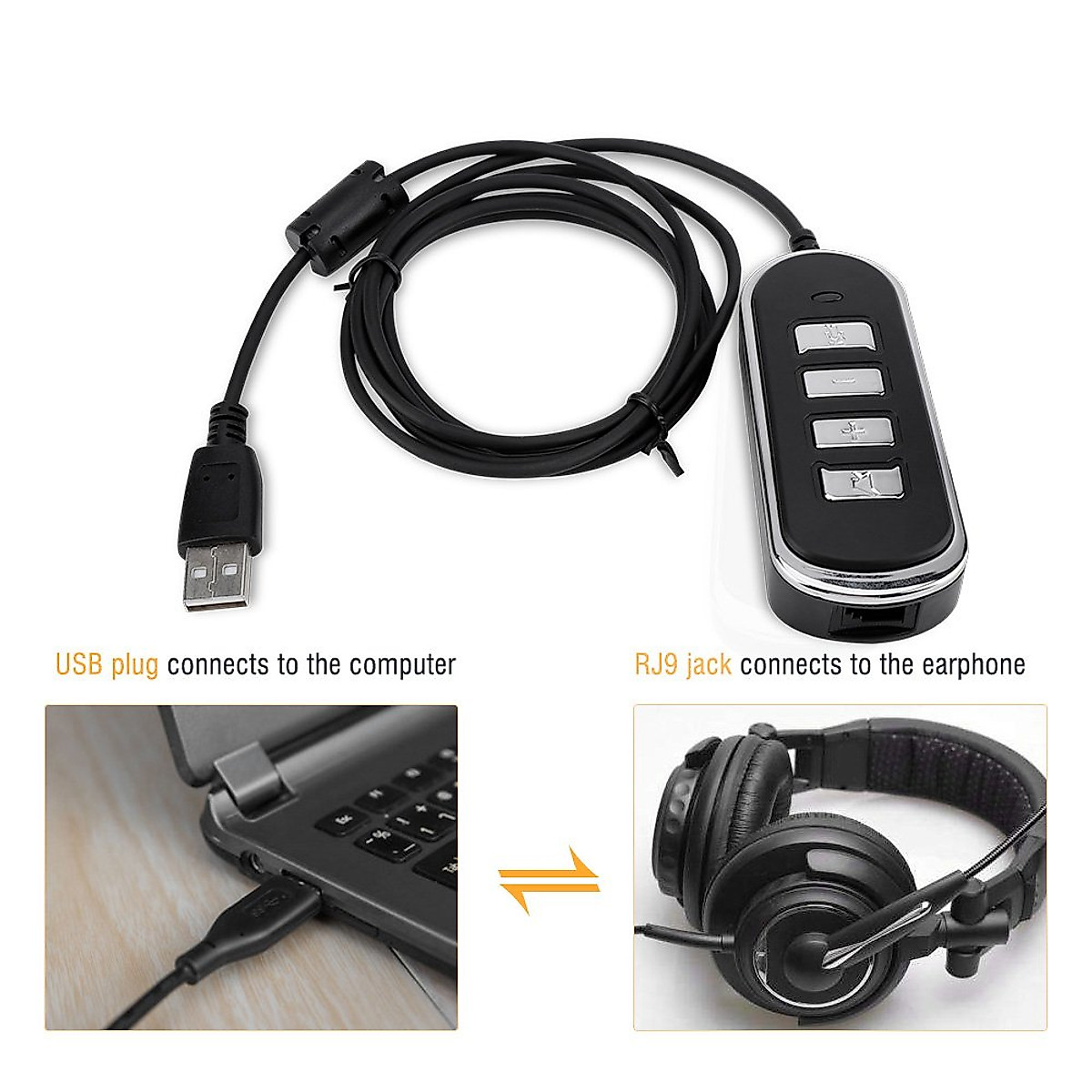 FOSA RJ9 to USB Headset Jack Cable Adapter Convertor for Audio Headphone Conversion Line Computer Headphones Line Using with Control Box