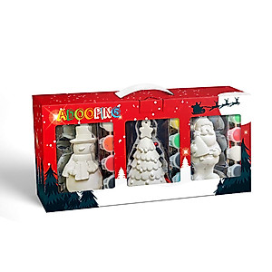Schuang Paint Your Own Figurines Decorate Your Own Painting Set Plaster Craft Kit for Kids (Christmas Tree, Santa Claus, Snowman)